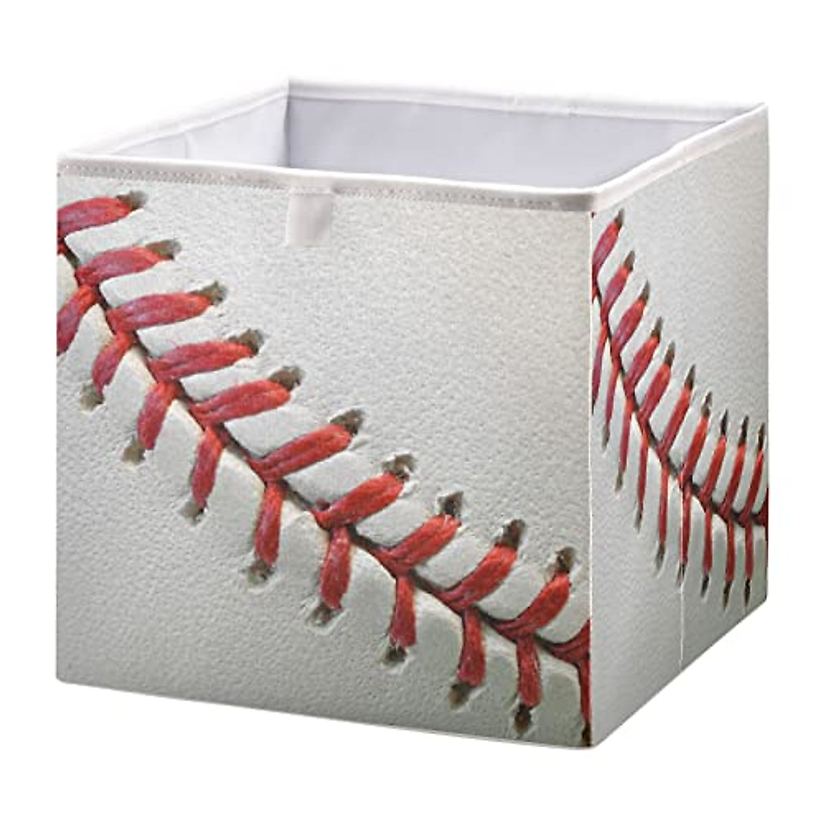 RunningBear Baseball Leather Storage Basket Storage Bin Square Collapsible Shelves Basket Foldable Fabric Cube Organizer for Living Room Car