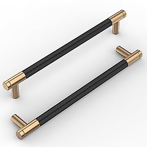 KNOKLOCK 10 Pack 7.5 Inch(192mm) Kitchen Cabinet Handles Matte Black and Champagne Bronze Knurled Cabinet Pulls Kitchen Cabinet Hardware Drawer Pulls for Dresser Cupboard Wardrobe
