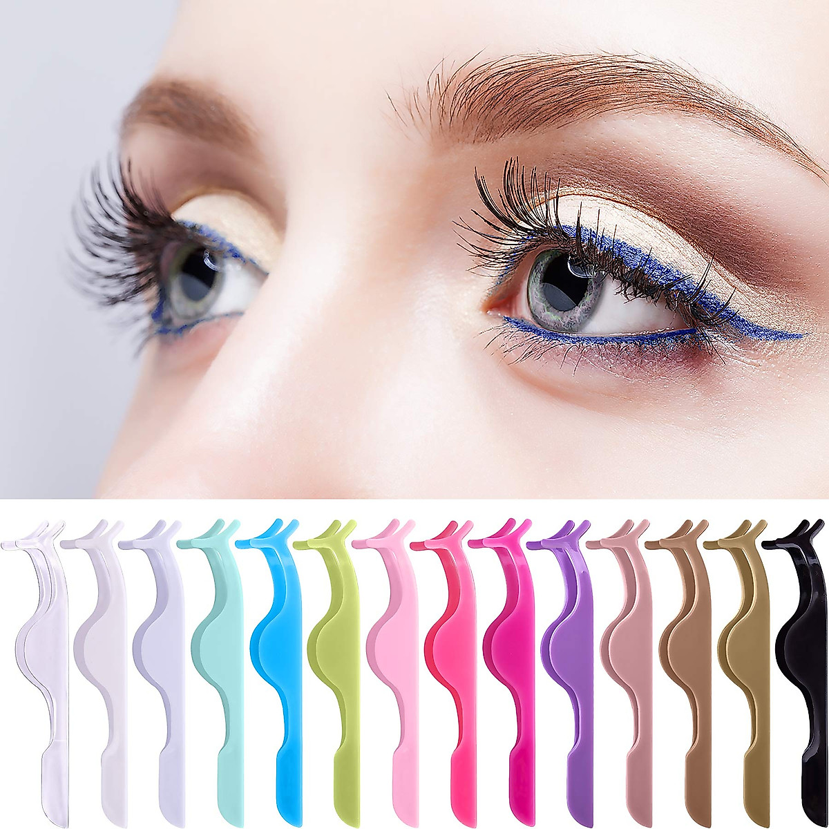 BQTQ 84 Pieces Eyelash Applicator Tool Plastic Eyelash Tweezers False Eyelashes Extension Tweezers Fish Tail Clip for Lashes Application and Removal, 14 Colors