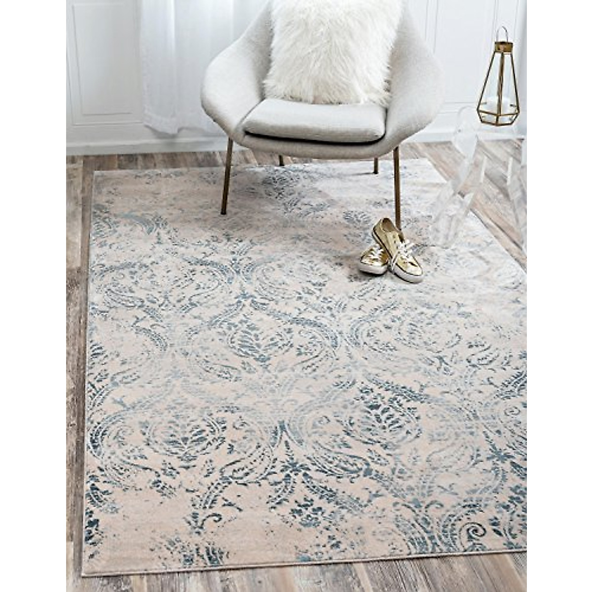 Unique Loom Paris Collection Pastel Tones Traditional Distressed Blue Area Rug (8' 0 x 10' 0)