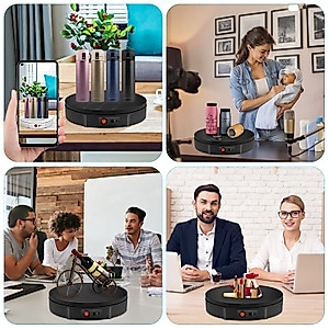 PUOSUO 360 Degree Electric Rotating Turntable, 11.8inch / 220Lbs Load,Motorized Rotating Display Stand, For Photography Products Display，Live Video Show,Remote Control Angle, Speed (Black)