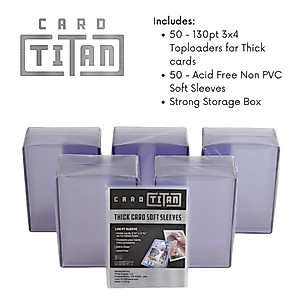 CARD TITAN PRO 3" x 4" Thick Card 130pt Toploader and Soft Sleeves 50ct - Premium Quality Ultra Clear Top Loaders and Penny Sleeves for Trading Cards - Extra Thick Card Sleeves