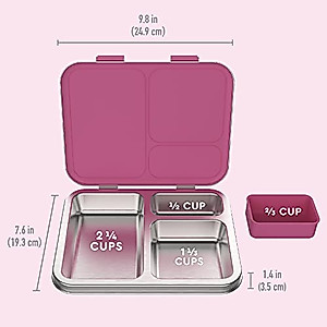 Bentgo® Kids Stainless Steel Leak-Resistant Lunch Box - Bento-Style Redesigned in 2022 w/Upgraded Latches, 3 Compartments, & Extra Container - Eco-Friendly, Dishwasher Safe, Patented Design (Fuchsia)
