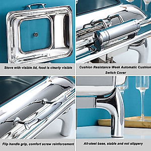 SunCourtyard 9L Chafing Dish Buffet Set, Stainless Steel Catering Serve Chafer, Restaurant Food Warmer Rectangular Buffet Stove with Visible Covers and Cutlery Storage Rack