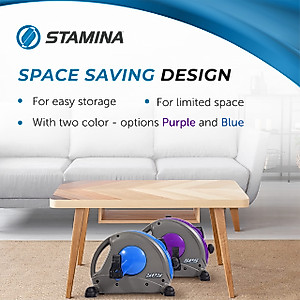 Stamina Mini Exercise Bike with Smooth Pedal System - Portable Pedal Exerciser - Cardio Equipment Fitness Bike - Stationary Bike for Home Workout - Purple