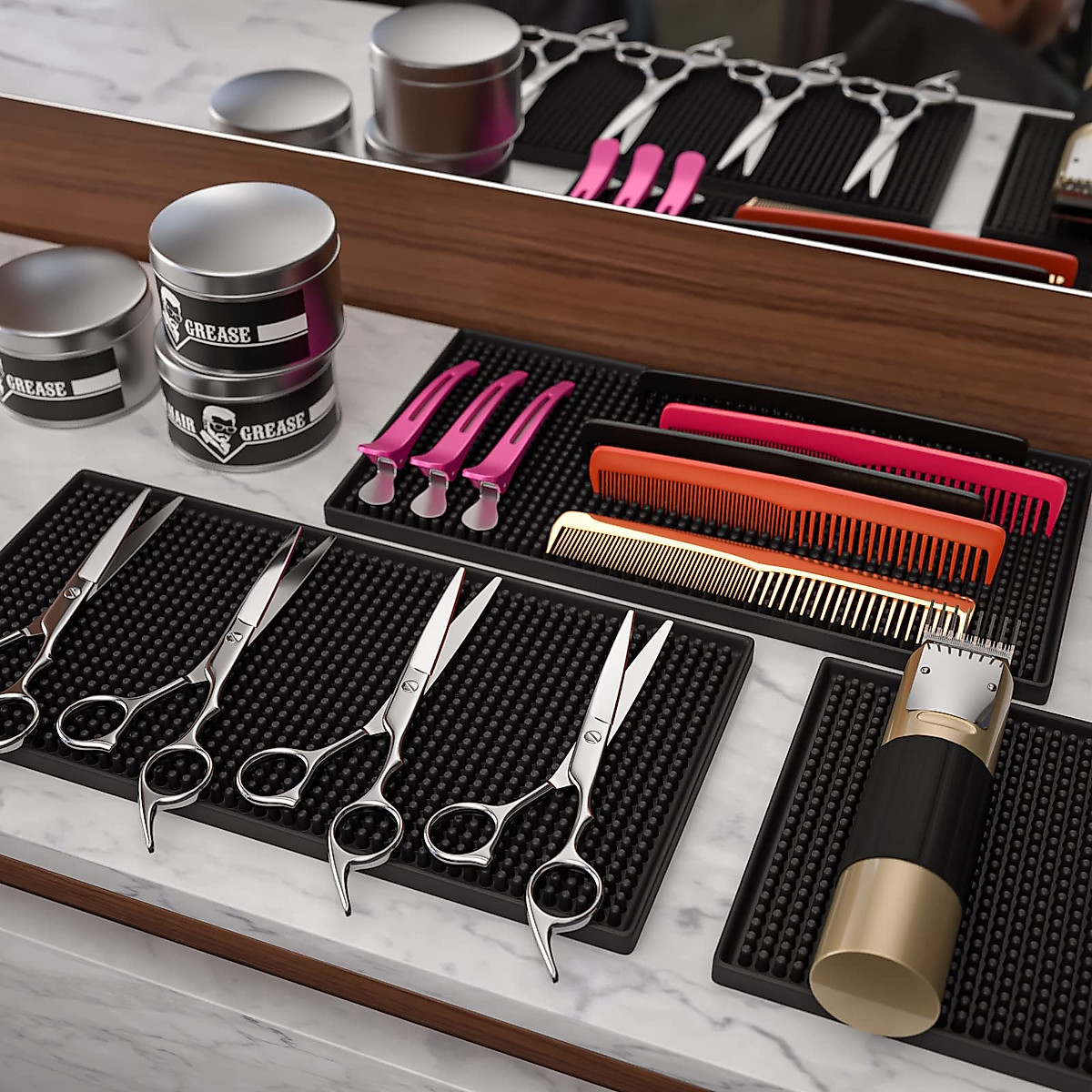 Noverlife 2PCS Barber Work Station Mat for Salon, Flexible PVC Heavy Duty Antiskid Rubber Mat for Stations, Service Mat Cushion for Bar, Heat-Resistant Pad Tools for Styling Hair Dryers Hair Trimmers