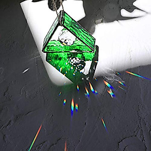 H&D HYALINE & DORA Handcrafted Pyramid in Stained Glass, Crystal Ball Prism Decor Stained Glass Window Sun Catcher Hangings Ornament, Home Table Wall Car Decor,Green