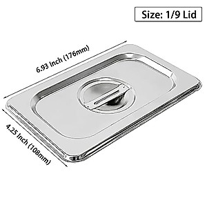 UEJYWUY 8 Pack 1/9 Size Stainless Steel Steam Table Pan Cover, Stackable Steam Table Lids with Handle, Hotel Pan Cover for Steam Table Pan, Buffet Pan, Roasting Pan