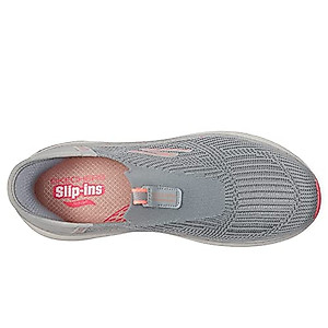 Skechers Women's Max Cushioning Arch Fit Fluidity Hands Free Slip-Ins Sneaker, Gray/Pink, 5.5