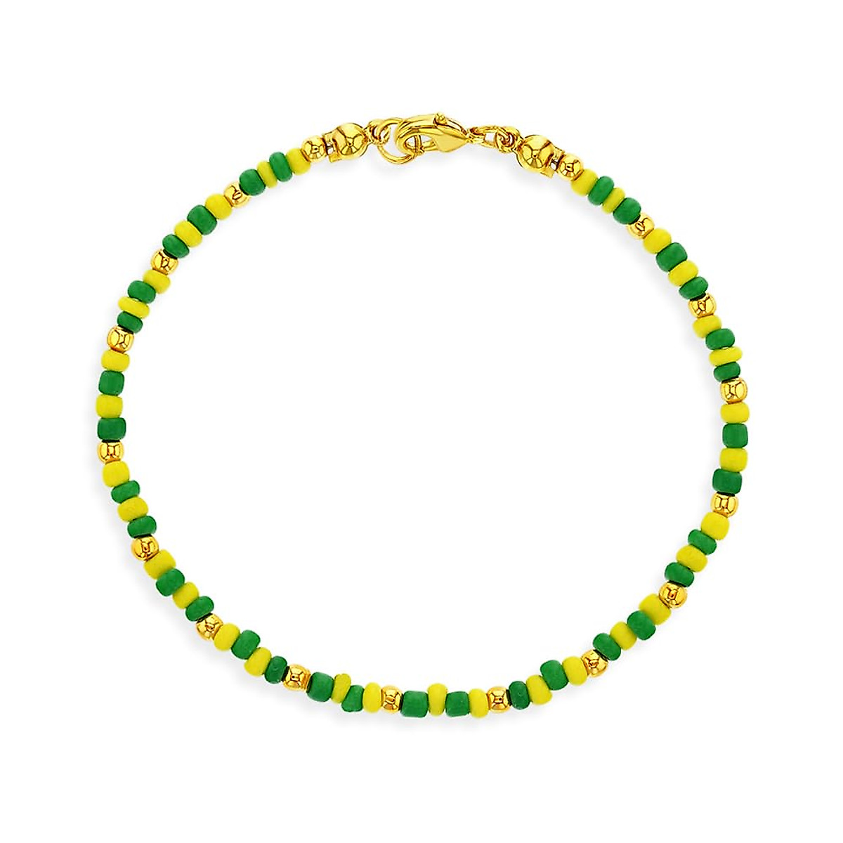 In Season Jewelry Gold Plated Green and Yellow Beaded Babalawo Unisex Orula Bracelet 7" Stylish Protection Beaded Orula Bracelet for Teens and Adult Men & Women