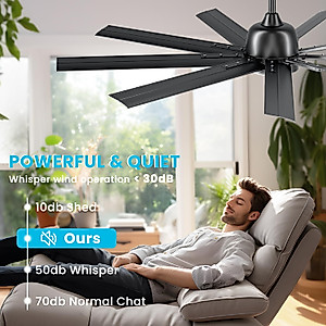CJOY 62 inch Aluminium Ceiling Fan with Lights, Outdoor Black Ceiling Fan Light with Remote Control, 9 Blades Reversible DC, Dimmable LED Light Fan for Bedroom