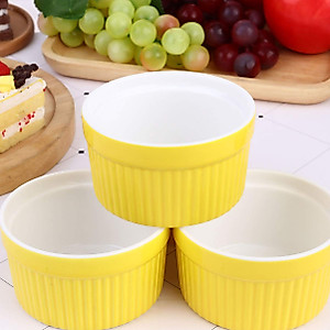PRETYZOOM Ceramic Ramekins Porcelain Dishes Dessert Custard Baking Cup Round Ceramic Pudding Cup Bowl Ramekins Bakeware for Baking Serving Creme Brulee Lava Cake 5pcs