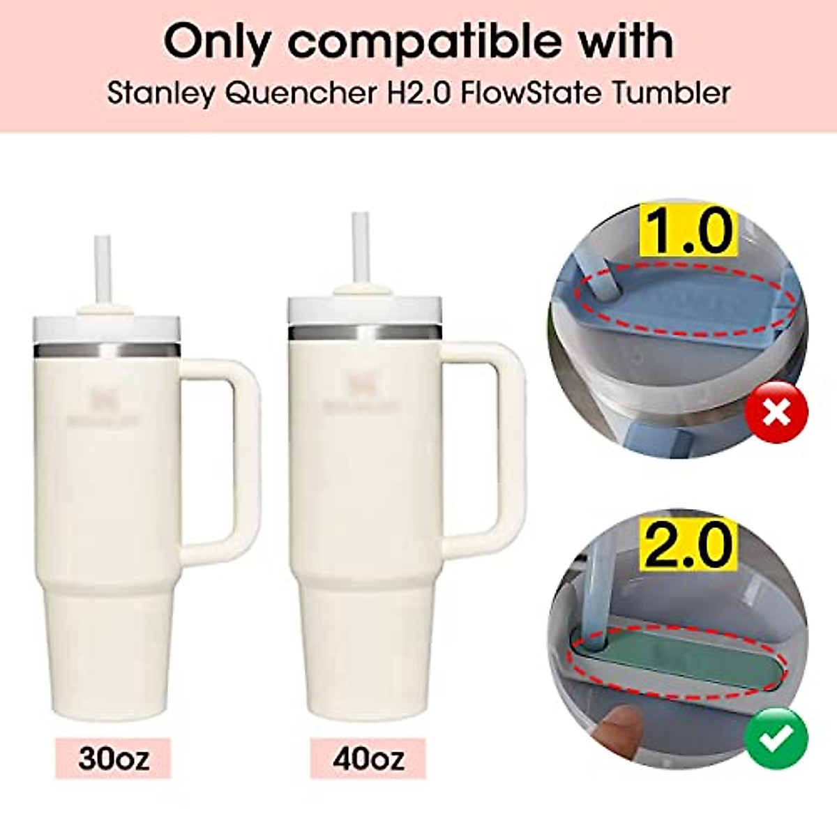3Pcs Spill Proof Stopper Silicone for Stanley Cup 2.0 40oz/30oz Tumbler Leakproof Water Bottle Sealing Accessories with Round Top Leak Proof stopper Plug & Square lid anti-leak Stopper,Straw Cap Cover