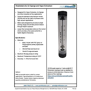 PRM FMDFG03 0.3-3 SCFM Air Rotameter Flow Meter, 1/2 Inch Female NPT Connection, Acrylic Body with PVC End Tails, Viton Seals, UV Resistant, Max Pressure 85 PSIG, Max Temperature 125°F