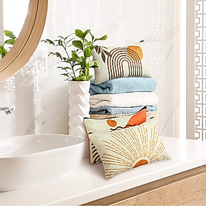 Pinkunn 6 Pcs Boho Cosmetic Bags Canvas Makeup Bags Makeup Pouch for Purse Sunshine Ray Retro Makeup Bag Natural Linen Zipper Pouch Preppy Bag Cute Organizer for Women, Bobo Style