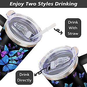 Thmasamwr Butterfly Tumbler With Lid, Straw and Handle - 40oz Stainless Steel Travel Coffee Mug Water Bottle - Gift Cup for Women and Girls