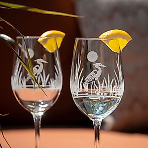 Rolf Glass Heron White Wine Glass 12 ounce - Stemmed Wine Glass Set of 4 Lead-Free Glass - Diamond Wheel Etched Wine Glasses – Proudly Made in the USA