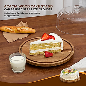 Vacream Rotating Cake Stand with Dome,Acacia Wooden Cake Plate with Acrylic Lid, Wood Lazy Susan with Cover, Cake Stand for Party,Birthday,Parties,Baking Gifts(12 Inch with Dome)