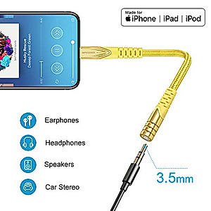 WFVODVER Headphones Adapter for iPhone 12 [MFI] Lightning to 3.5mm Adapter Earphones Audio Jack Converter for iPhone 7 7P 8 8P X XR XS XS Max 11(Yellow)