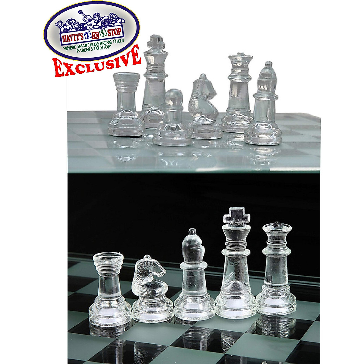 Matty's Toy Stop Deluxe Clear & Frosted Glass Chess Set (10") Small
