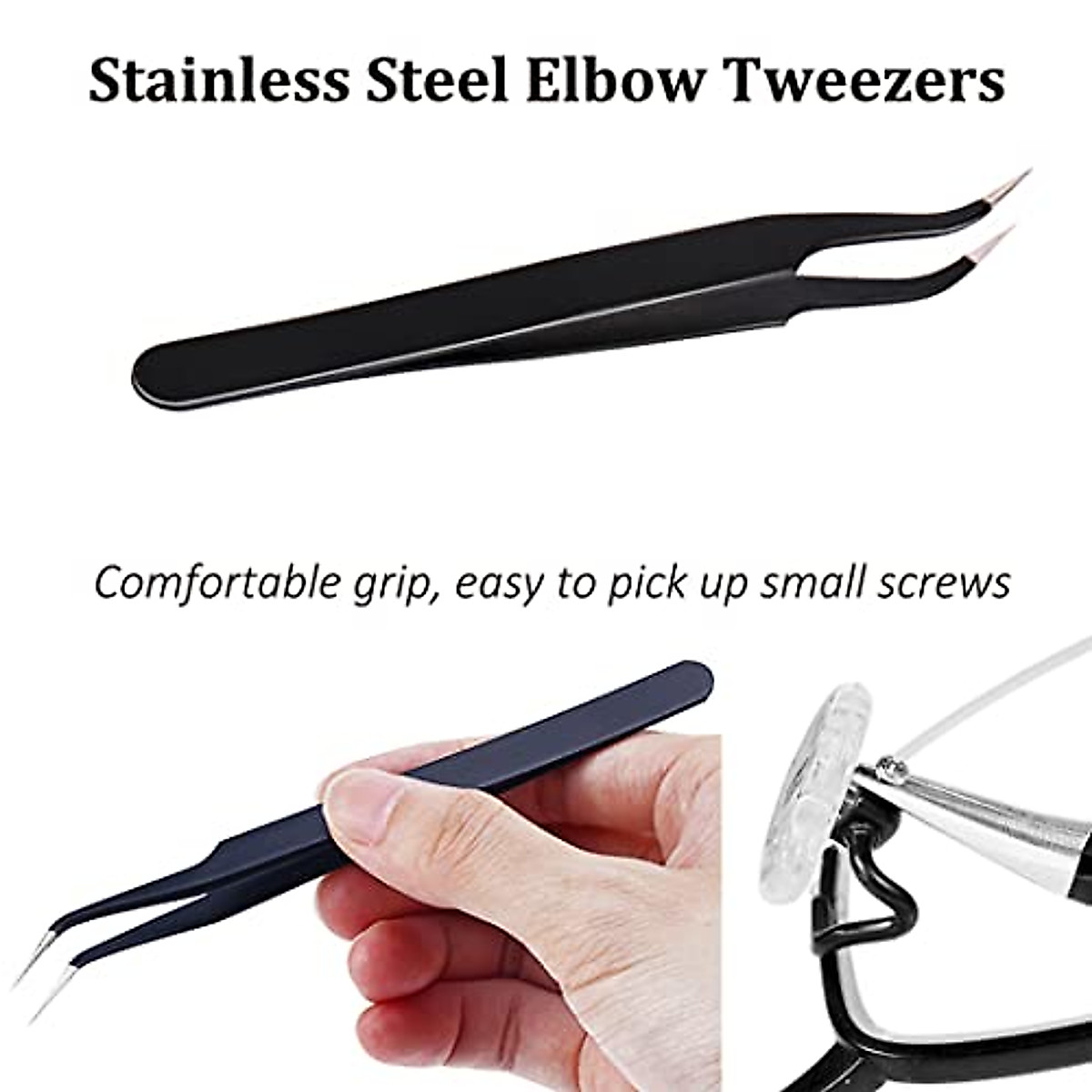 Eyeglass Repair Kit, PTSLKHN Sunglasses Repair Tool Kit with Eyeglass Screws, Precision Screwdriver Set, Tweezer and Nose Pads for Glasses and Watch Repair, Nose Pad Replacement