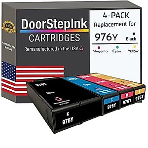 DoorStepInk Remanufactured in The USA Ink Cartridge Replacements for HP 976Y 976 Y Black, Cyan, Magenta, Yellow 4-Pack for HP PageWide Managed P55250 dw P57750 dw PageWide Pro 500 552 dw MFP 577 dw