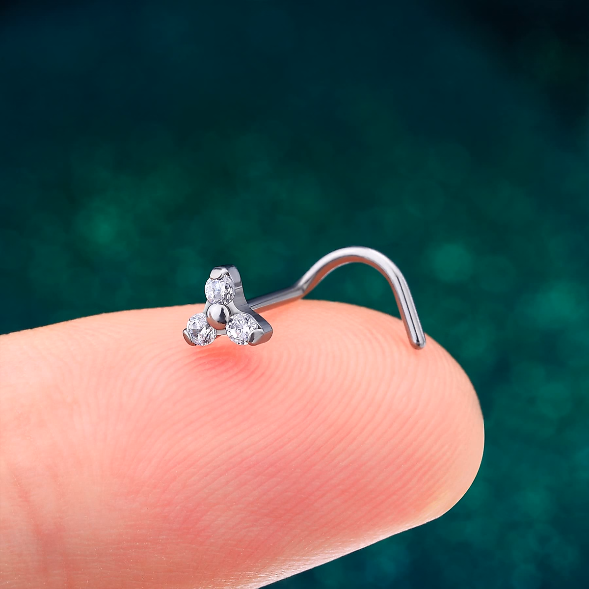 COCHARM 20G Grade 23 (G23) Titanium Screw Nose Studs Ring S-Shaped Diamond Cubic Zirconia Flower Bone Piercing Jewelry