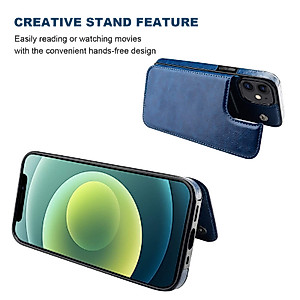 ONETOP Compatible with iPhone 12 Mini Wallet Case with Card Holder, PU Leather Kickstand Card Slots Case, Double Magnetic Clasp and Durable Shockproof Cover 5.4 Inch(Blue)