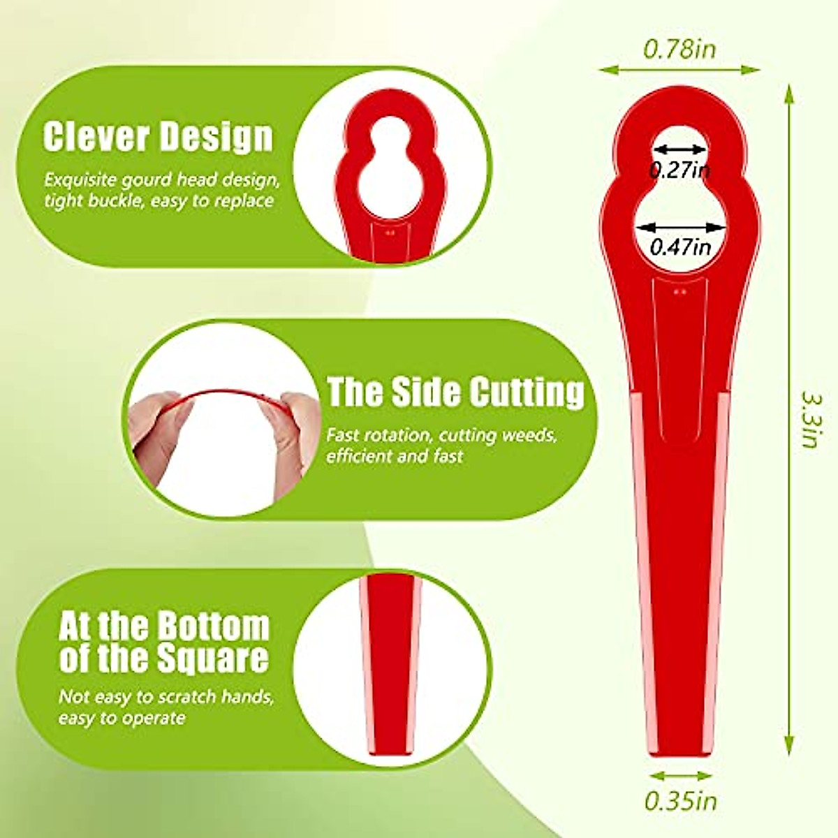 Honoson Plastic Machine Trimming Blades Replacement Plastic Blades Accessories Trimmer Grass Mowing Nylon Blades Garden Lawn Mower Accessories Tools Compatible for PolyCut 2-2 (50, Red)