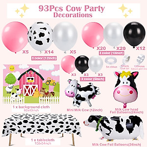 Winrayk Cow Birthday Party Decorations Supplies Farm Pink Cowgirl Cow Print Balloon Arch with Farm Backdrop Cow Print Tablecloth Cow Balloons Cow Print Party Decorations Kids Cow Birthday Decorations