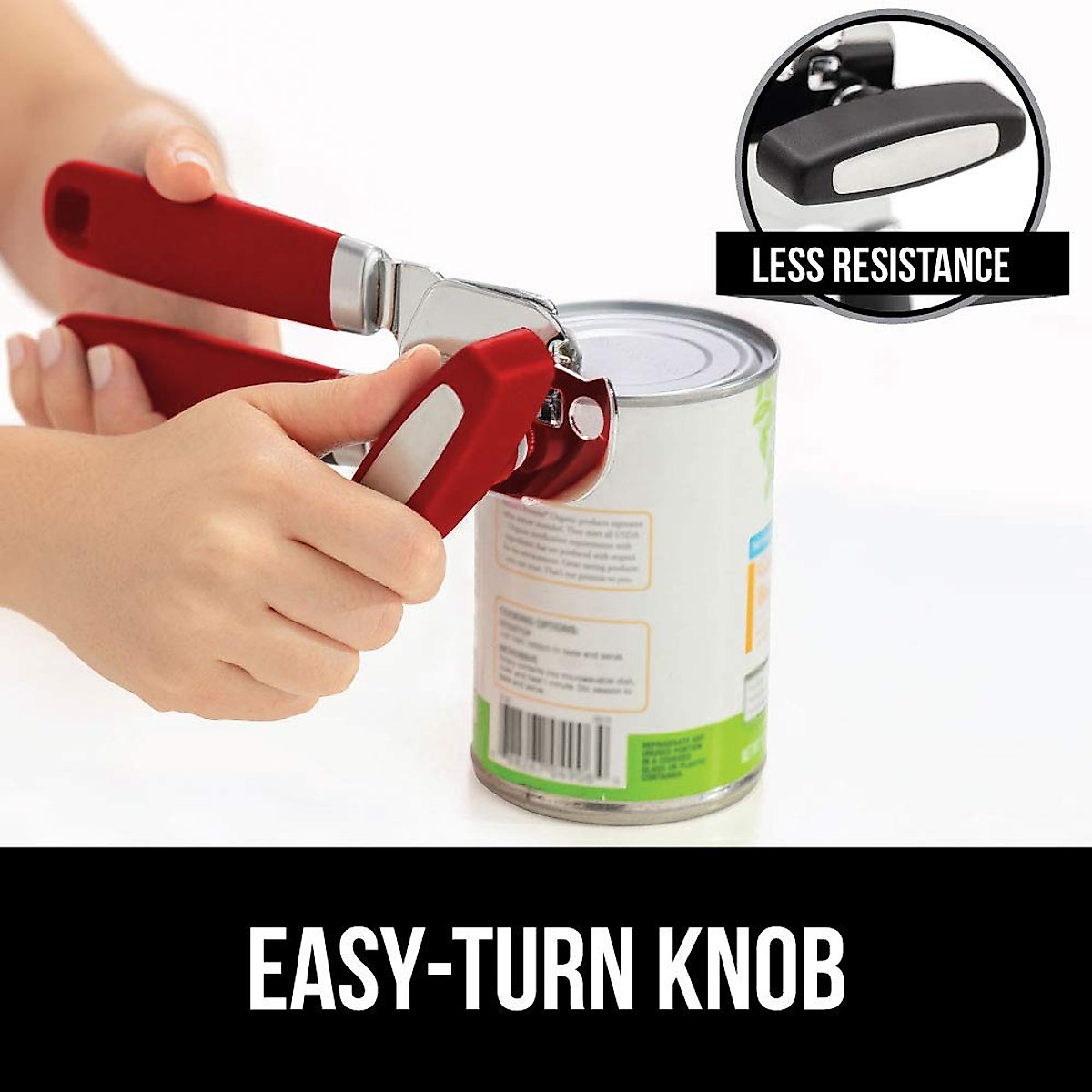 Gorilla Grip Manual Can Opener and Silicone Oven Mitts, Manual Can Opener Includes Built In Bottle Opener, Oven Mitts are 14.5 Inch, Both in Red Color, 2 Item Bundle