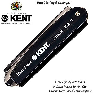 Kent 82T 4" Graphite Folding Pocket Comb for Men, Fine Tooth Hair Comb Straightener for Everyday Grooming Styling Hair, Beard or Mustache, Use Dry or with Balms, Saw Cut Hand Polished, Made in England