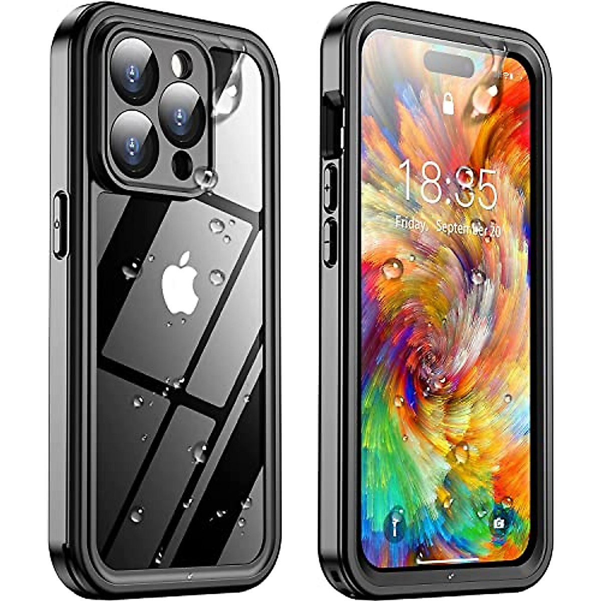 Temdan for iPhone 14 Pro Max Case Waterproof,Built-in 9H Tempered Glass Screen Protector [IP68 Underwater][14FT Military Dropproof][Dustproof][Real 360] Full Body Shockproof Phone Case-Black/Clear