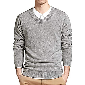 LTIFONE Sweaters for Men, Mens V Neck Sweater Slim Fit Comfortably, Knitted Long Sleeve Sweater, Men Casual Business Pullover Dress Sweater (Grey,XL)
