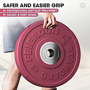 FEIERDUN 2" Color Olympic Bumper Plate Weight Plate for Strength Training - 100% Virgin Rubber