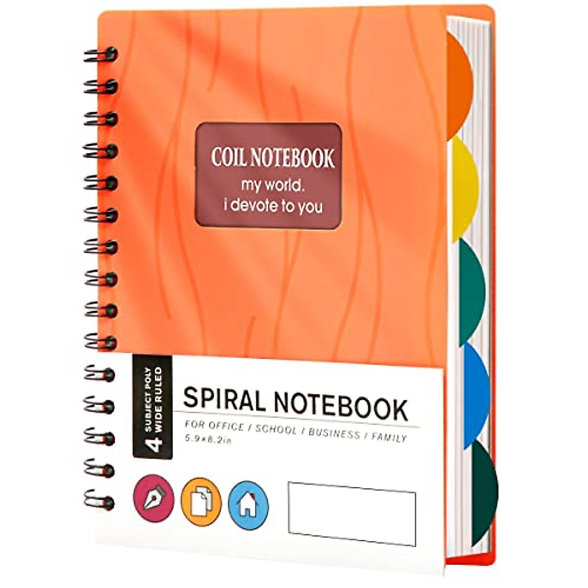 Yoment Spiral Notebook 6'' x 8'' Wide Ruled 5 Subject Notebooks with Dividers Tabs for Work Wide Ruled 240 Pages Lined Journal Multi Subject Notebook for Note Taking, Back to School, Gifts, Orange