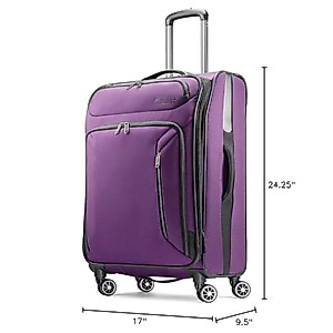 American Tourister Zoom Softside Luggage with Spinner Wheels, Purple, Checked-Medium 25-Inch