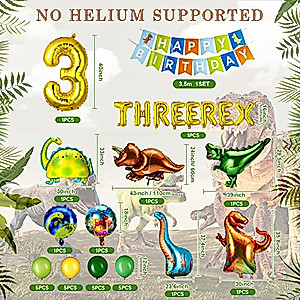 Dinosaur Birthday Party Decorations Supplies, 3 Years Old Boy Birthday Celebration Set Dinosaur Party Balloon Birthday Banner Dino Themed for Kid's Birthday Party, Gold Green
