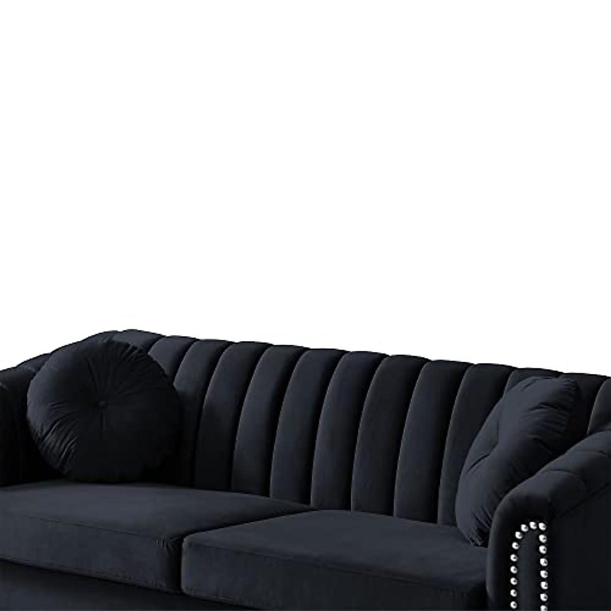 Modern Velvet Upholstered Sofa,72 Inch 3 Seater Tufted Back,Rivet Arms, 2 Pillows,Solid Wood Legs, Living Room Sofa Bed,Compact Living Space,Apartment, Bonus Room,Loveseat Sofa (Black)…
