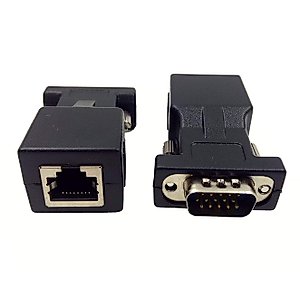 Halokny VGA Extender Over Ethernet Adapter, VGA 15 Pin Male to CAT5 CAT6 RJ45 Female Network Cable Extender Connector Adapter(2-Pack)