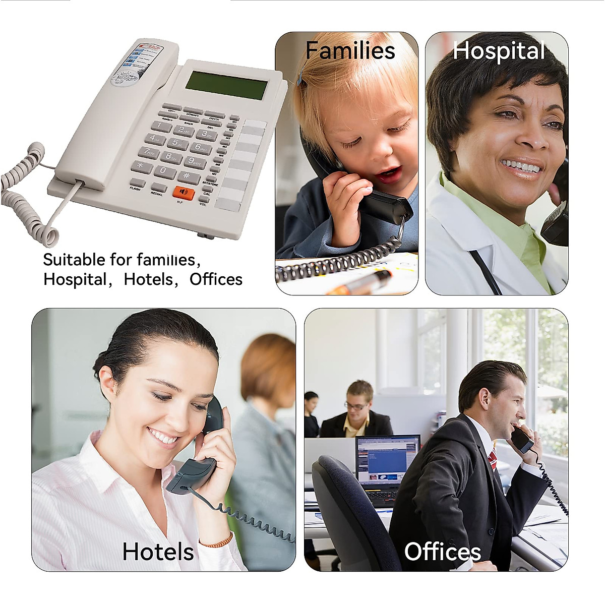 FLIGBLZ Corded Telephone Landline Telephone, Dual Interface Wired Telephone Big Button Landline Phones with Caller Identification Suitable for Office, Front Desk, Home, Hotel, Corded Landline (White)