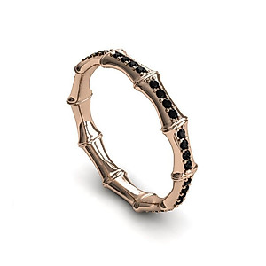 Jewelryonclick Rose Gold Plated Natural Black Onyx Curly Paved Bamboo Style Wedding Band Modern Design Teen Girls Matching Jewelry Lightweight Promise ring for Womens and girls US Size : 6