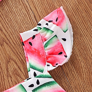 Dimoybabe Toddler Baby Girl Summer Clothes Knit Cotton Outfits Infant Short Set Sleeve Ruffle Ribbed Clothing Watermelon Red 2-3T 100CM