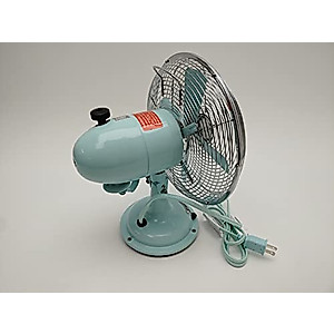 8" All Metal Durable Tabletop Fan Retro Antique Style 3 Speed Oscillating Desk, Mint