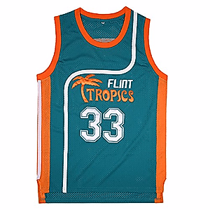 BOROLIN Mens Basketball Jersey #33 Jackie Moon Flint Tropics 90s Movie Shirts (Green, X-Large)