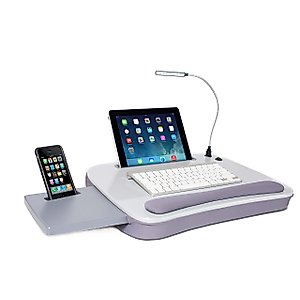 Sofia + Sam Multi Tasking Lap Desk with Memory Foam Cushion | Tablet and Phone Slots and USB Light | Fits Laptops Up to 15" | Tablets Up to 9.6" | Smart Phones Up to 4" | Silver | Wrist Rest