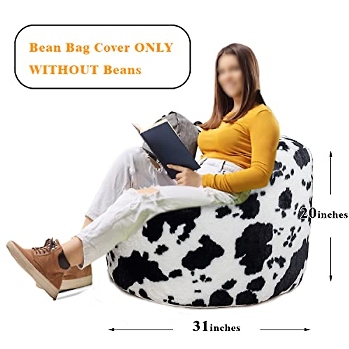 Bean Bag Chairs Cover (No Filler) Soft Washable Plush Fiber Adult Beanbag Chair Fuzzy Fur Cover Without Filling (White and Black Bean Bag Cover)