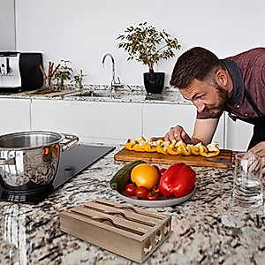 Wooden Foil and Plastic Wrap Organizer with Cutter Serrated Edge Dispenser, Kitchen Drawer or Wall Mounted Storage, Roll Holder for Cling, Aluminum, Parchment Paper, or Wax Rolls