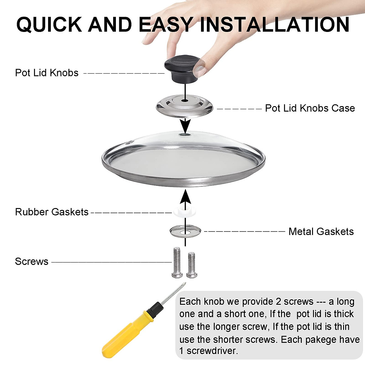 4 Pcs Pot Lid Knobs, Universal Pot Lid Top Replacement Knobs, Kitchen Cookware Universal Replacement Pan Lid Holding Handles for rival Crockpot Casserole Glass Saucepan Kettle - Heat Resistant
