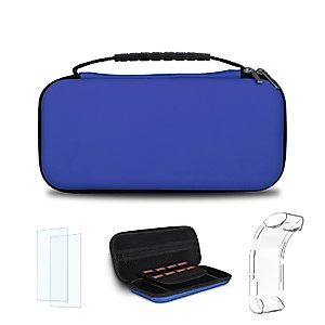 Simpeak Accessories Case Compatible with Switch Lite, Travel Carrying Case Hard Shell Storage Bag for Console and Accessories, with Tempered Glass and Silicone Protective Case for Boys Girls Blue